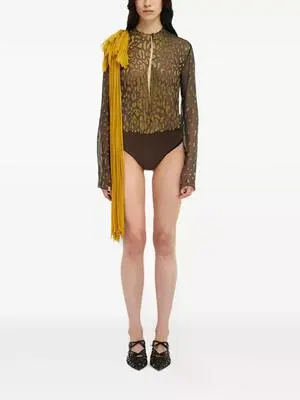 FERRAGAMO Sheer Silk Georgette Bodysuit With Flower Sash