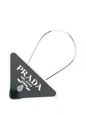Prada Triangle Logo Keyring - Silver