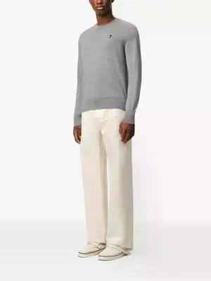 AMI Paris Wool Crewneck Sweater With De Coeur Embroidery - Grey