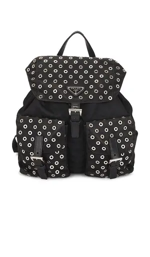FWRD RENEW Prada Grommet Embellished Tessuto Backpack - Black