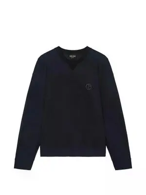 Giorgio Armani Textured Knit V-neck Sweater - Black