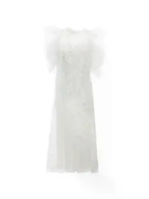 GEMY MAALOUF A-line Embroidered Midi Dress With Ruffle Detail