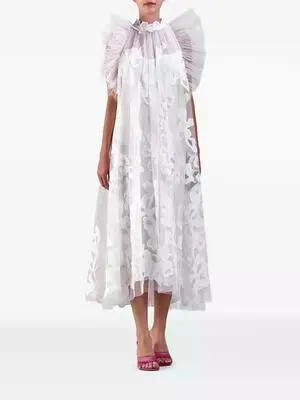 GEMY MAALOUF A-line Embroidered Midi Dress With Ruffle Detail