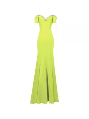 GEMY MAALOUF Sweetheart Beaded Neckline Maxi Dress - Green