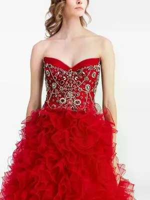 GEMY MAALOUF Strapless Corset Maxi Dress With Beaded Embellishment And Ruffled Skirt