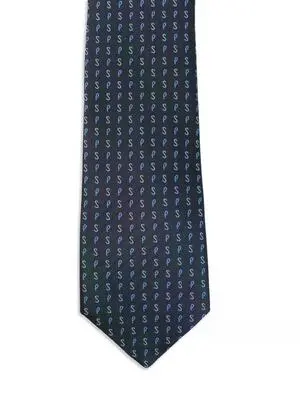 Paul Smith Silk Logo Neck Tie - Blue