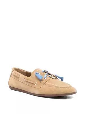 Maje Suede Boat Shoes With Bandana Laces And Heart Charm - Neutrals