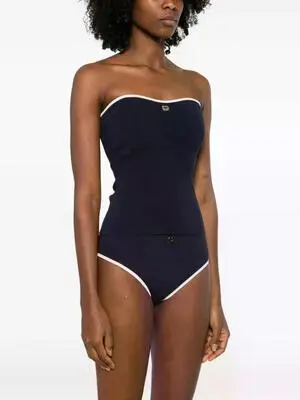 Maje Rib Knit Bandeau Top With Logo Plaque - Blue