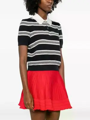 Maje Striped Polo With Rhinestone Collar