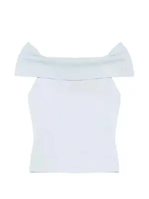 Maje Off-shoulder Ribbed Knit Top - Blue