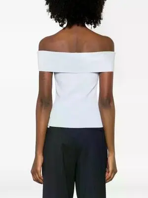 Maje Off-shoulder Ribbed Knit Top - Blue