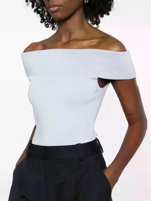 Maje Off-shoulder Ribbed Knit Top - Blue