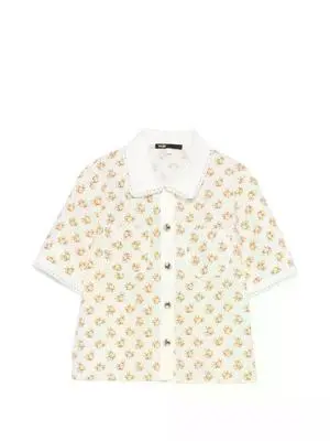Maje Cropped Floral Print Shirt With Lace Trim - Neutrals