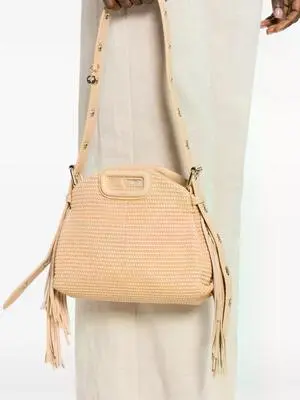 Maje Miss M Fringed Shoulder Bag With Raffia Effect - Neutrals
