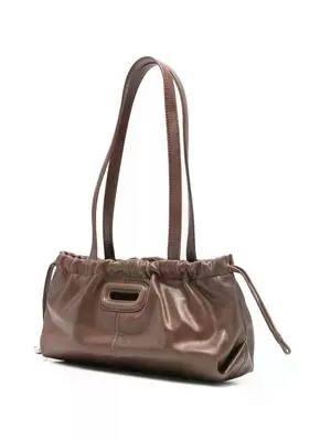Maje Gathered Leather Shoulder Bag - Brown