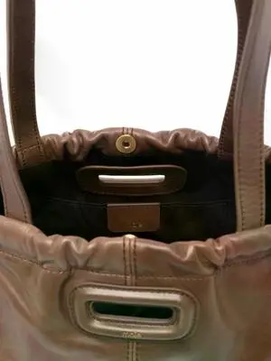 Maje Gathered Leather Shoulder Bag - Brown