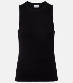 Saint Laurent Cassandre Ribbed-knit Cotton Tank Top - Black