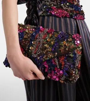 Dries Van Noten Sequined Satin Envelope Clutch - Multicoloured