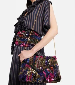 Dries Van Noten Sequined Satin Envelope Clutch - Multicoloured