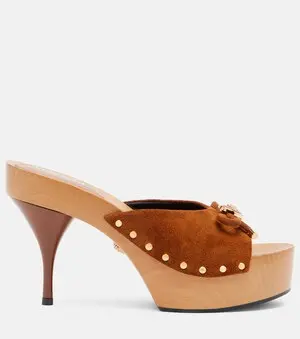 Versace Opera Medusa Suede Mules - Brown