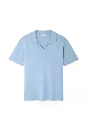 Sandro Stretch Knit Polo Shirt Blue