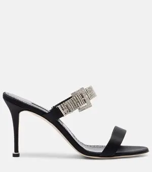 Manolo Blahnik Embellished Satin Mules