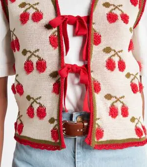 La DoubleJ Cherry Intarsia Cotton-blend Vest - Multicoloured