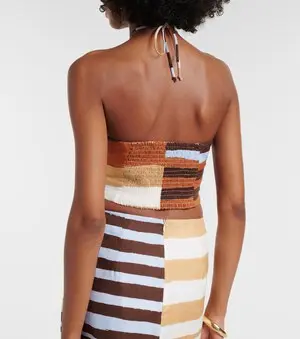 CALA DE LA CRUZ Lodi Striped Linen Crop Top