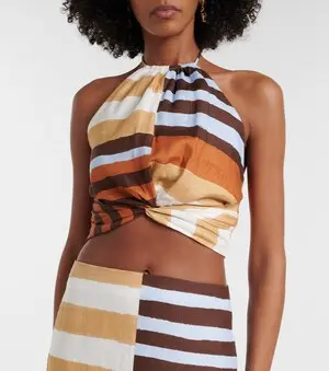 CALA DE LA CRUZ Lodi Striped Linen Crop Top