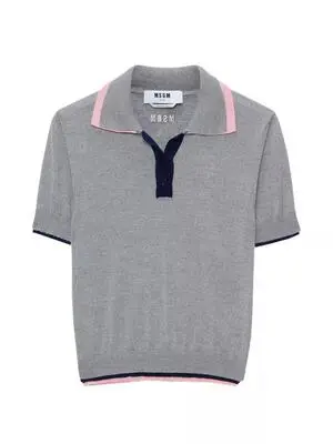 MSGM Short Sleeve Buttoned Polo Shirt With Ribbed Trims - Grey