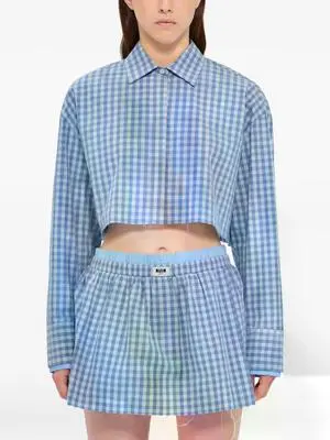 MSGM Gingham Pattern Tie-fastening Cropped Shirt