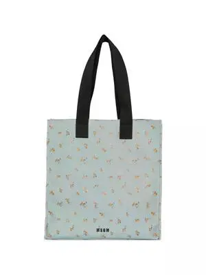 MSGM Floral Print Tote Bag - Blue