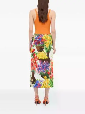 MSGM Floral Print Midi Skirt