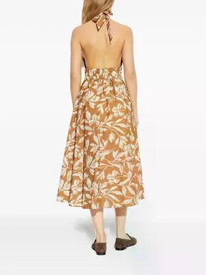 Max Mara Bella Floral Print Midi Dress - Brown