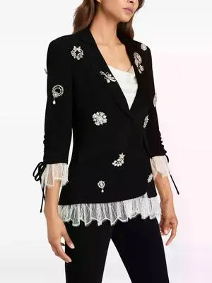 Cinq À Sept Crystal-embellished Lace Trim Blazer