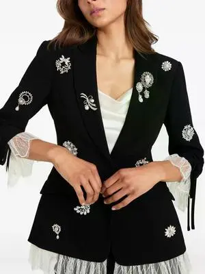 Cinq À Sept Crystal-embellished Lace Trim Blazer