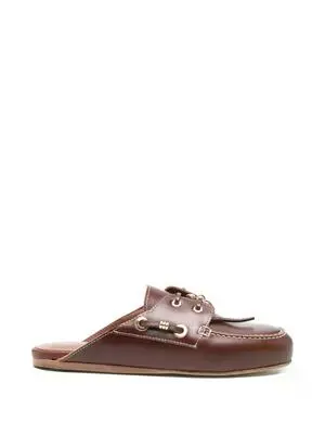 Maje Leather Boat Mules With Gold-tone Embellishments - Brown