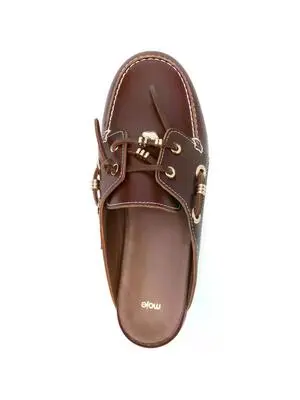 Maje Leather Boat Mules With Gold-tone Embellishments - Brown