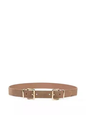 Maje Double Buckle Suede Belt - Neutrals