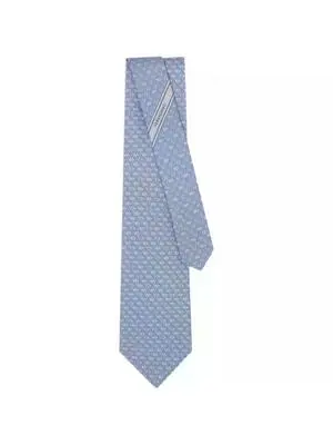 FERRAGAMO Elephant And Gancini Printed Silk Neck Tie - Blue