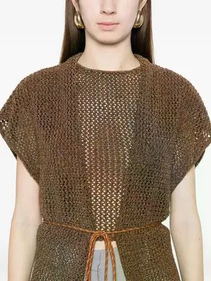 Alpha Studio Open Knit V-neck Waist Belted Cardigan