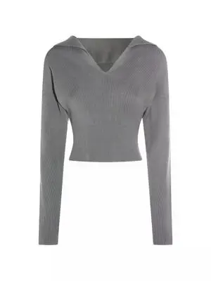 Rick Owens Ribbed V-neck Cropped Sweater - Grey