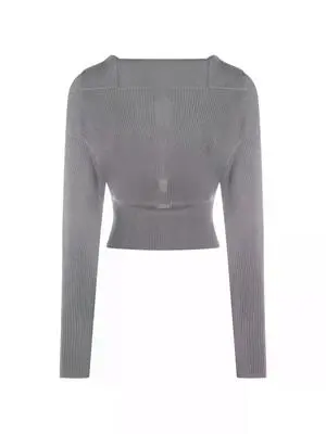 Rick Owens Ribbed V-neck Cropped Sweater - Grey
