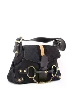 Gucci Horsebit Web Flap Gg Canvas Mini Shoulder Bag - Black