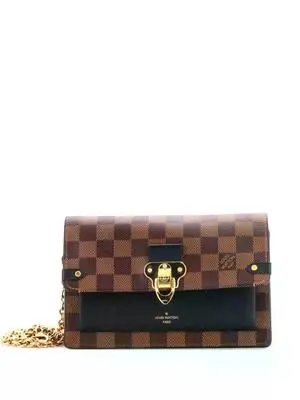 LOUIS VUITTON Vavin Chain Wallet Nm Damier With Leather Crossbody Bag - Black