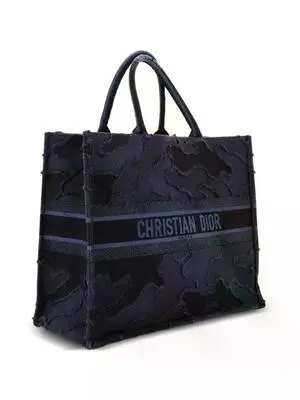 Dior Book Camouflage Embroidered Canvas Large Tote Bag - Blue