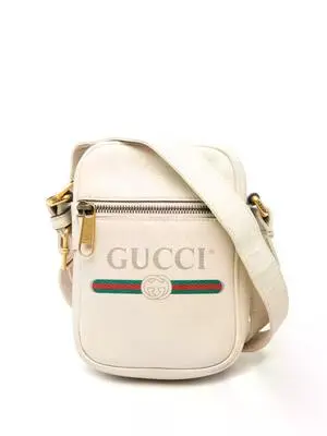 Gucci Grained Calfskin Logo Crossbody Bag - White