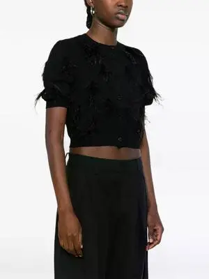 TWINSET Feather Detail Cropped Cardigan - Black