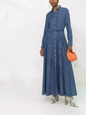 Philipp Plein Denim Maxi Shirt Dress With Contrast Stitching - Blue