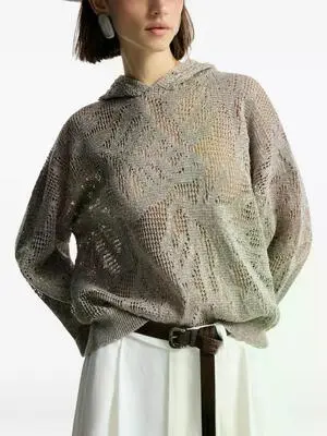 Brunello Cucinelli Openwork Knit Hooded Sweater